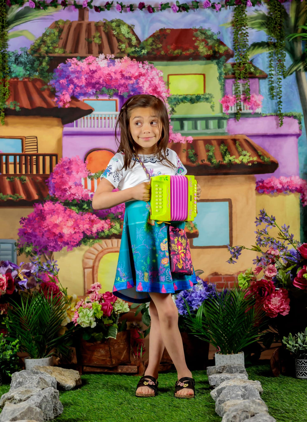 Tropical Floral Village Painted Backdrop