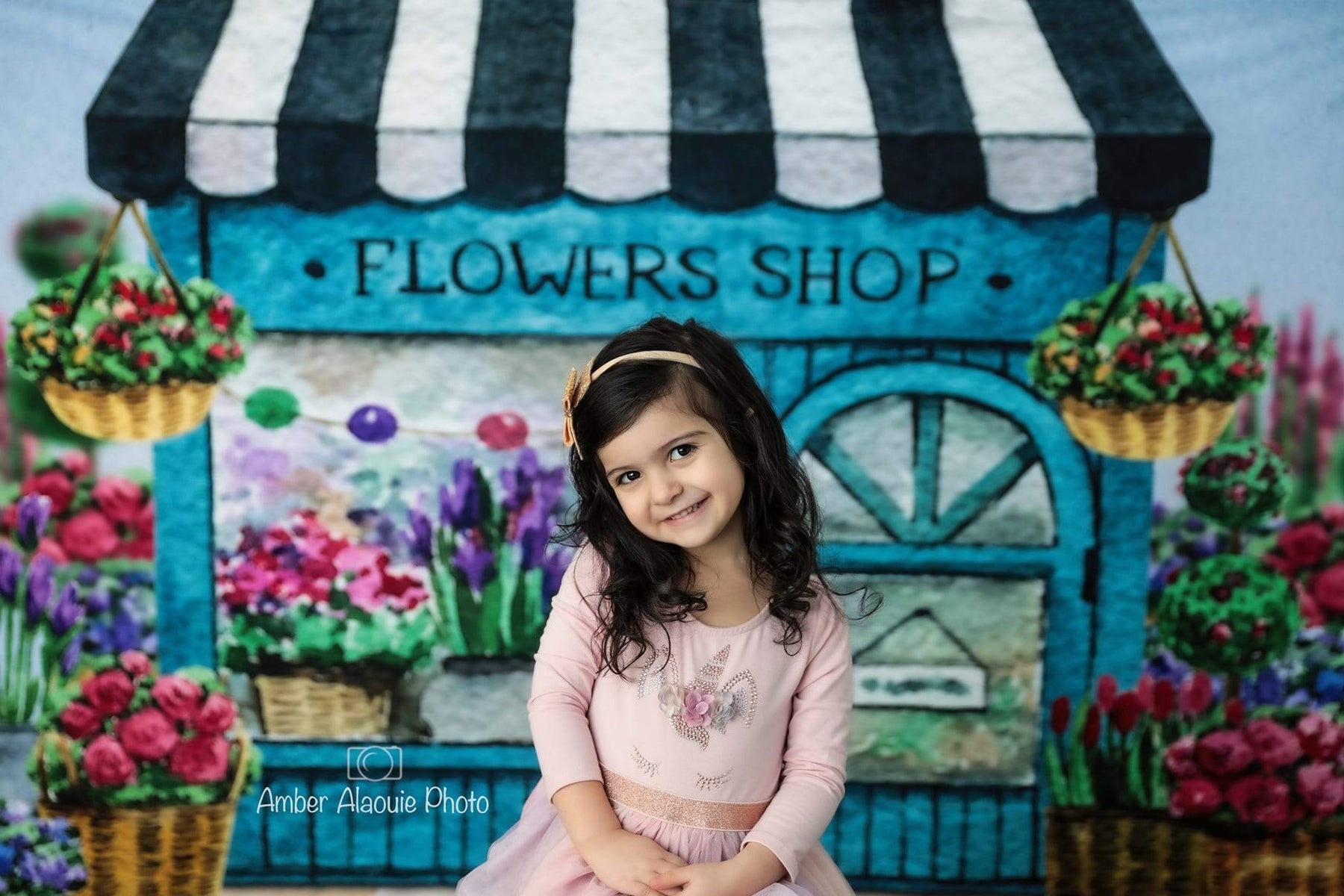 Charming Blue Flower Shop Backdrop