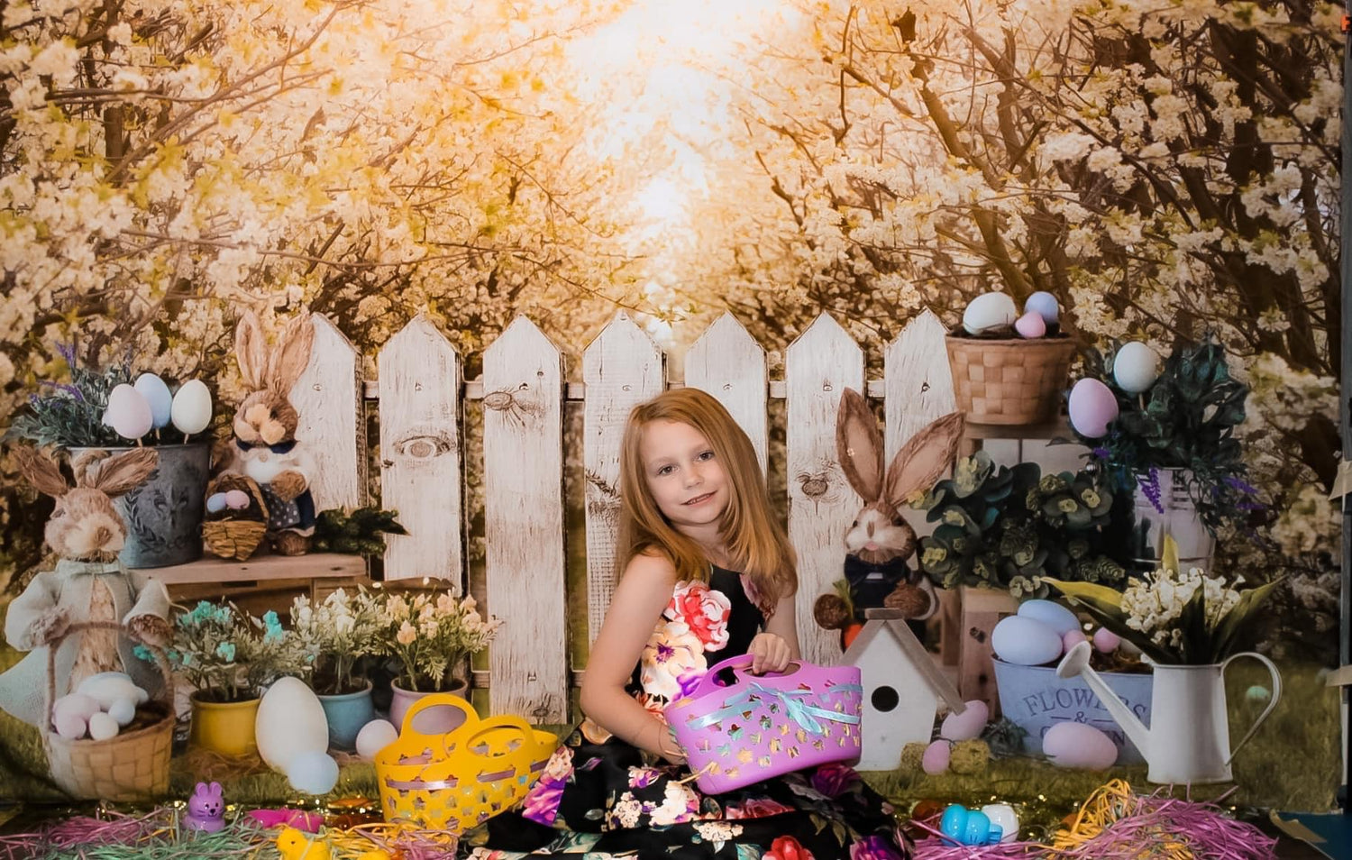 Rustic Spring Bunny Garden Backdrop