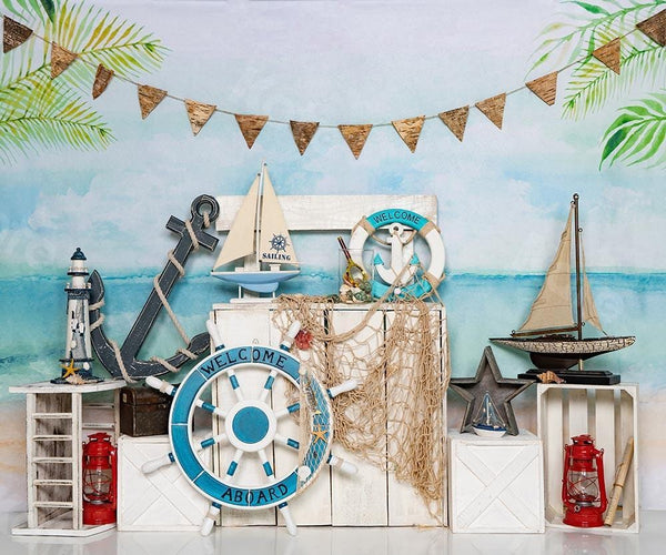 Nautical Beachfront Sailing Adventure Backdrop