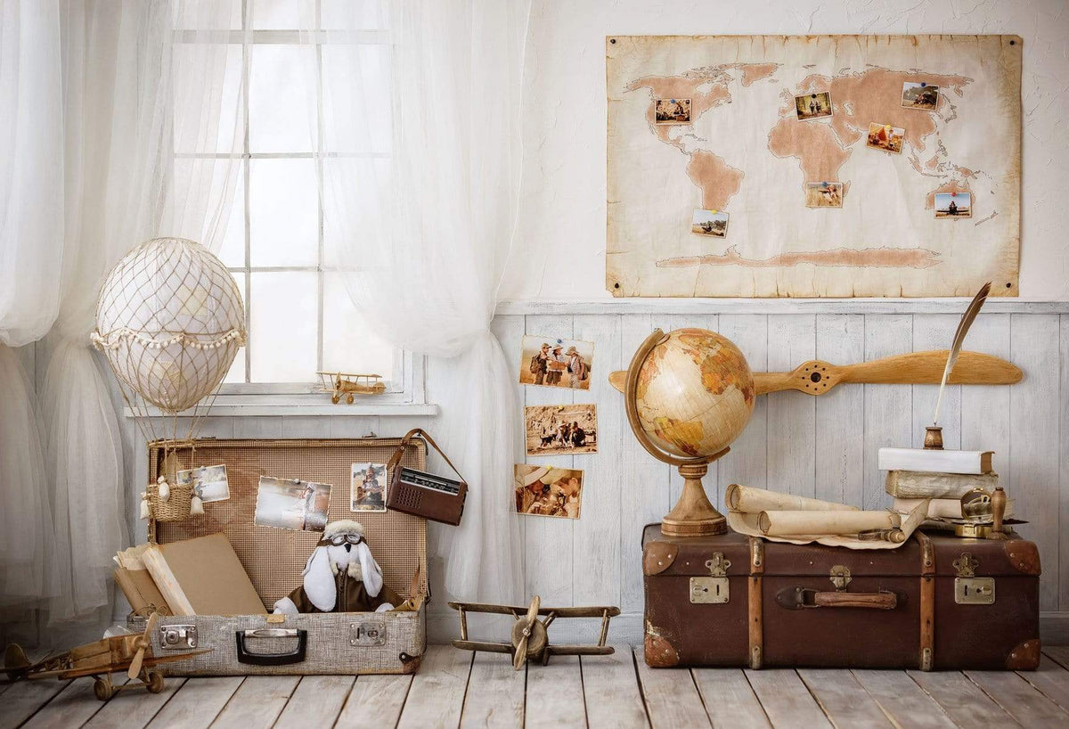 Vintage World Travel Adventure Backdrop