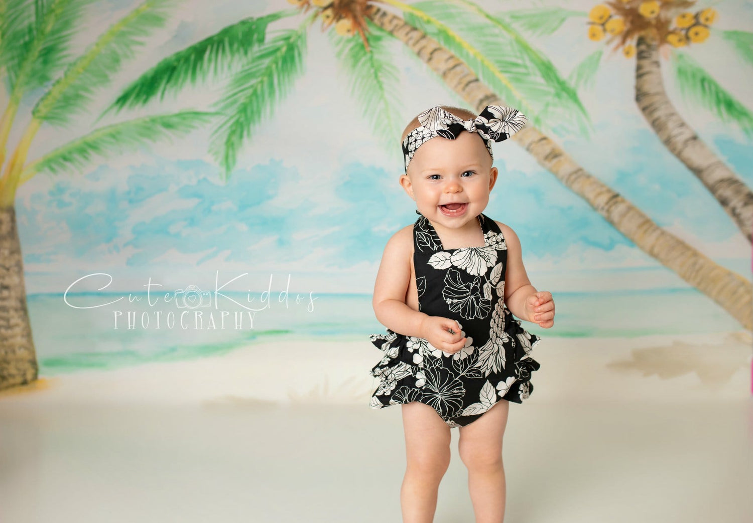 Tropical Palm Tree Beach Watercolor Backdrop