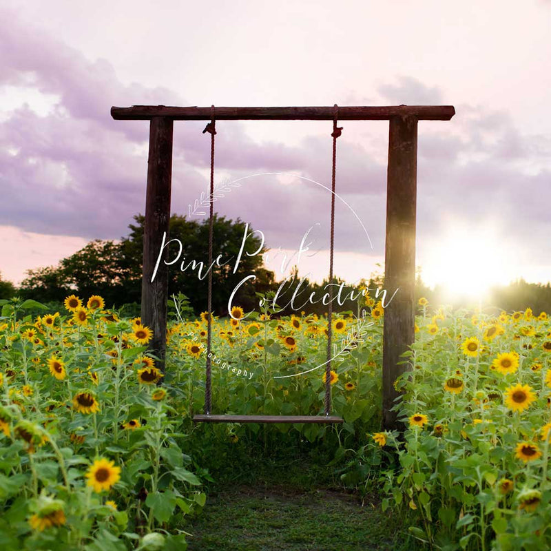 Sunlit Sunflower Field Swing Backdrop