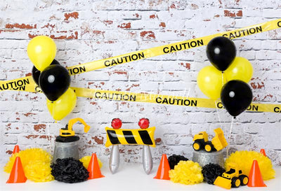 Yellow Black Construction Theme Backdrop
