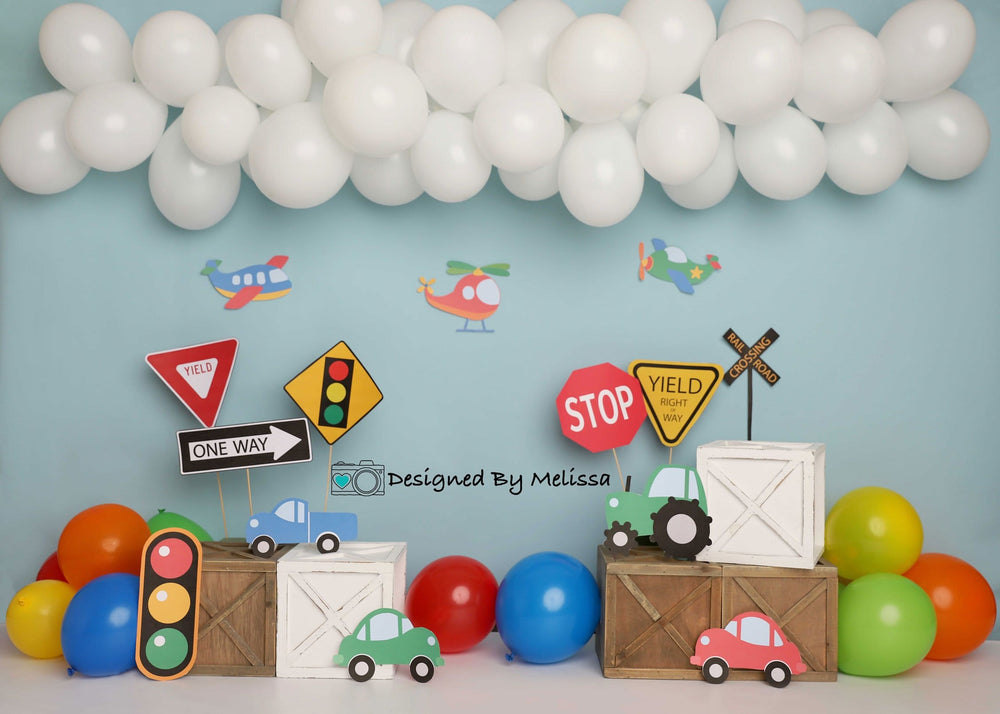 Colorful Kids Traffic Party Backdrop