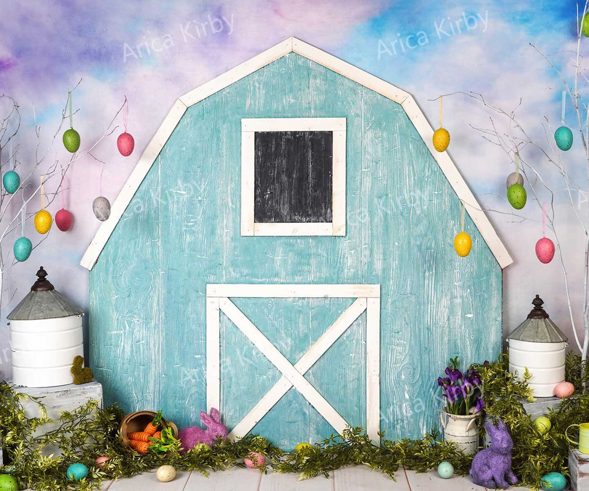Rustic Blue Barn Easter Backdrop Scene