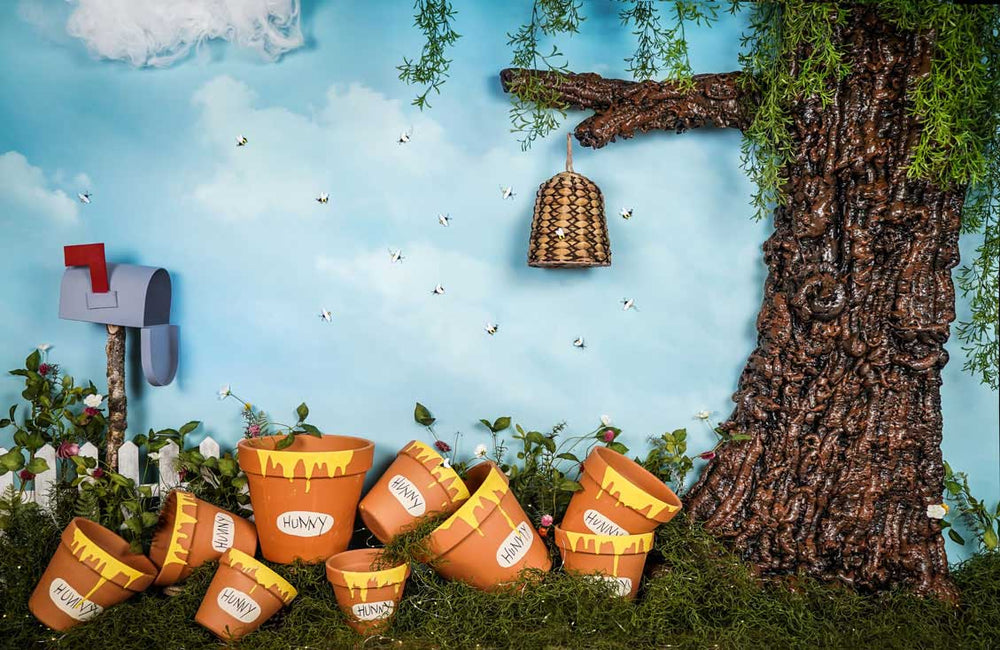 Whimsical Honeybee Garden Backdrop Scene