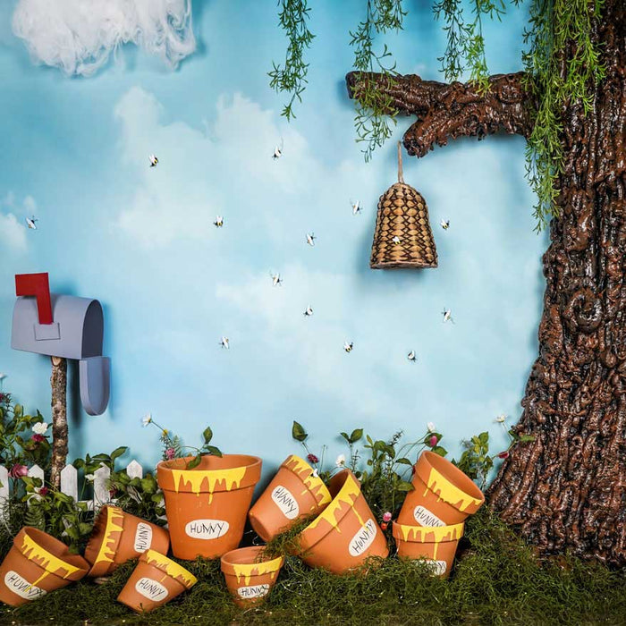 Whimsical Honeybee Garden Backdrop Scene
