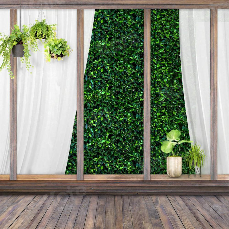 Lush Greenery Window Frame Backdrop