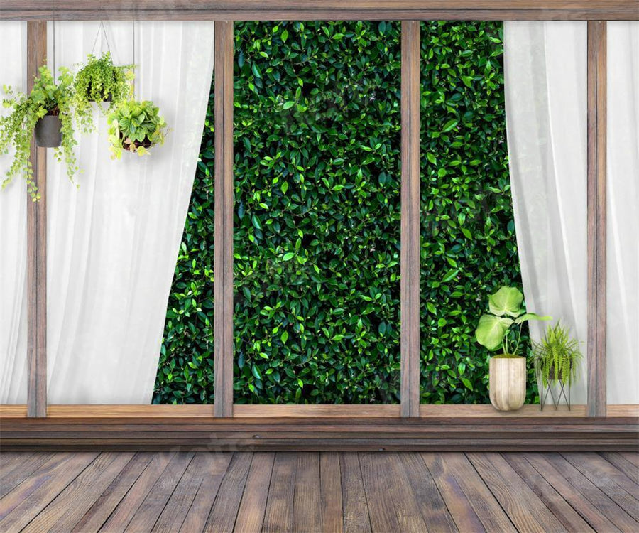 Lush Greenery Window Frame Backdrop