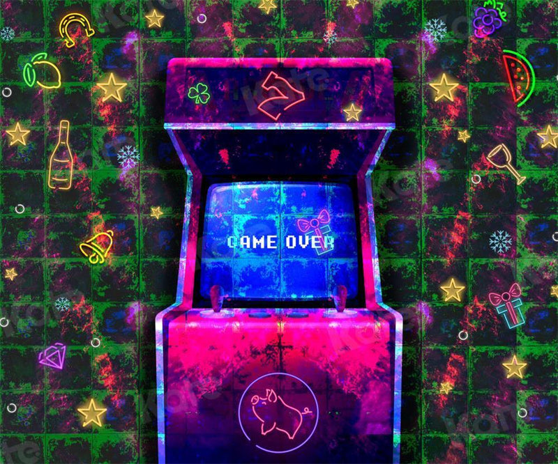 Retro Neon Arcade Game Over Backdrop