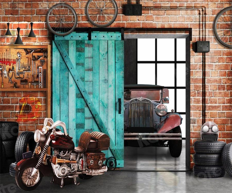 Vintage Industrial Garage Workshop Backdrop