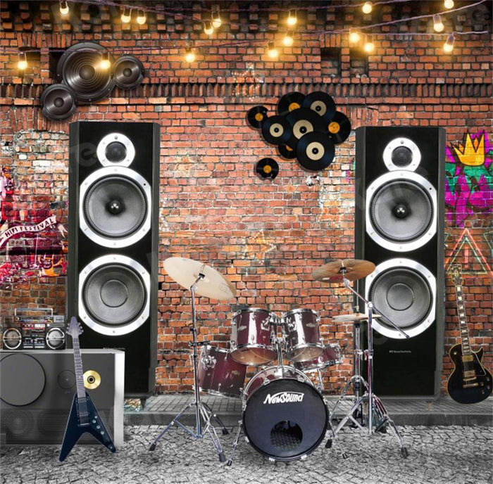 Vintage Music Studio Brick Wall Backdrop