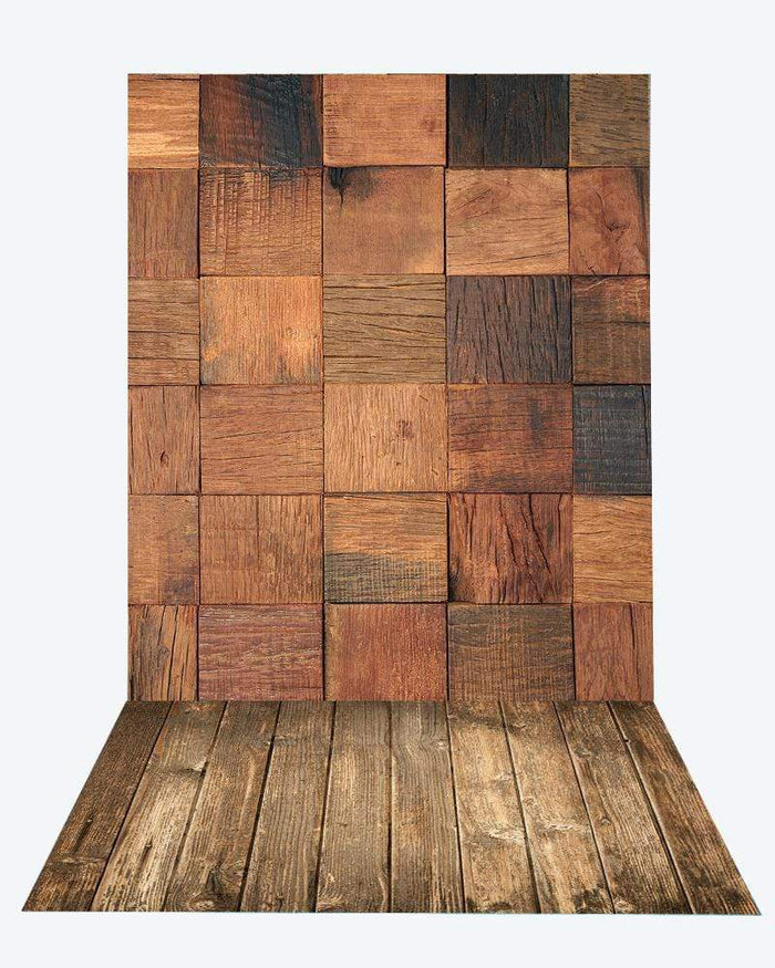 Kate Square Wood Wall Backdrop+Brown Wood Rubber floor mat