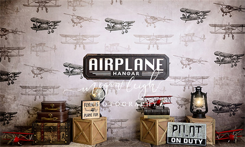 Vintage Airplane Hangar Photography Backdrop