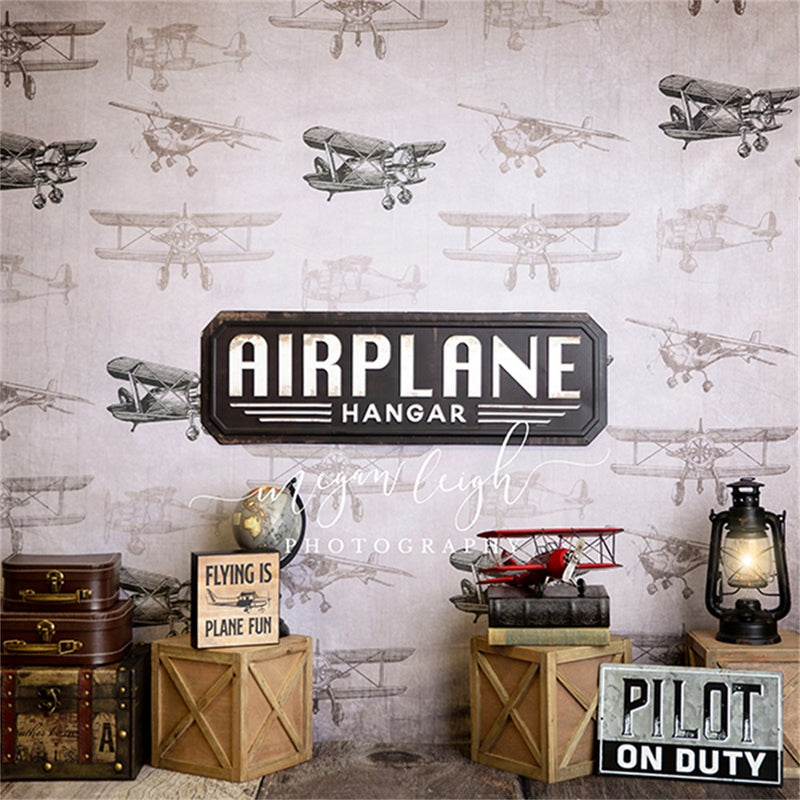 Vintage Airplane Hangar Photography Backdrop