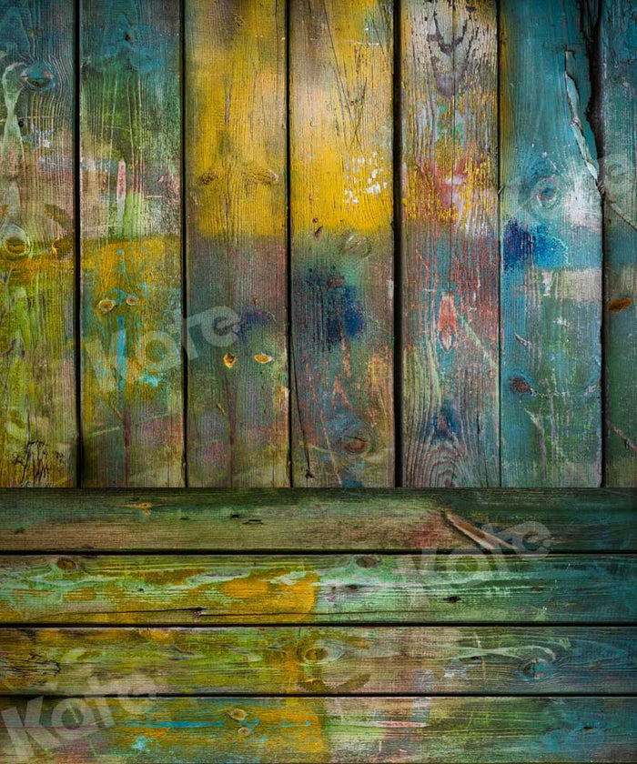 Rustic Multicolor Vintage Wood Plank Backdrop