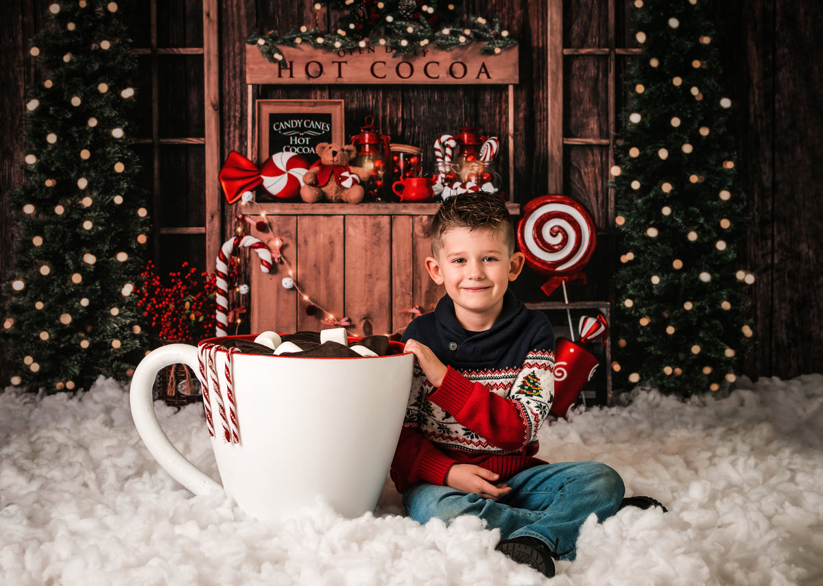 Cozy Rustic Hot Cocoa Holiday Backdrop