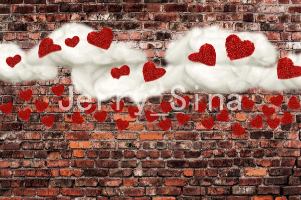 Romantic Red Glitter Hearts Brick Wall