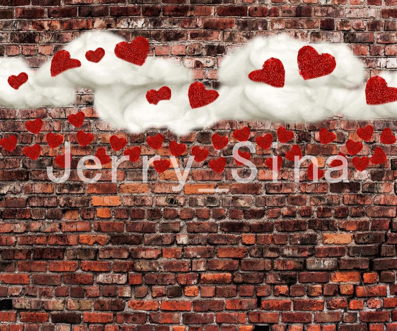 Romantic Red Glitter Hearts Brick Wall