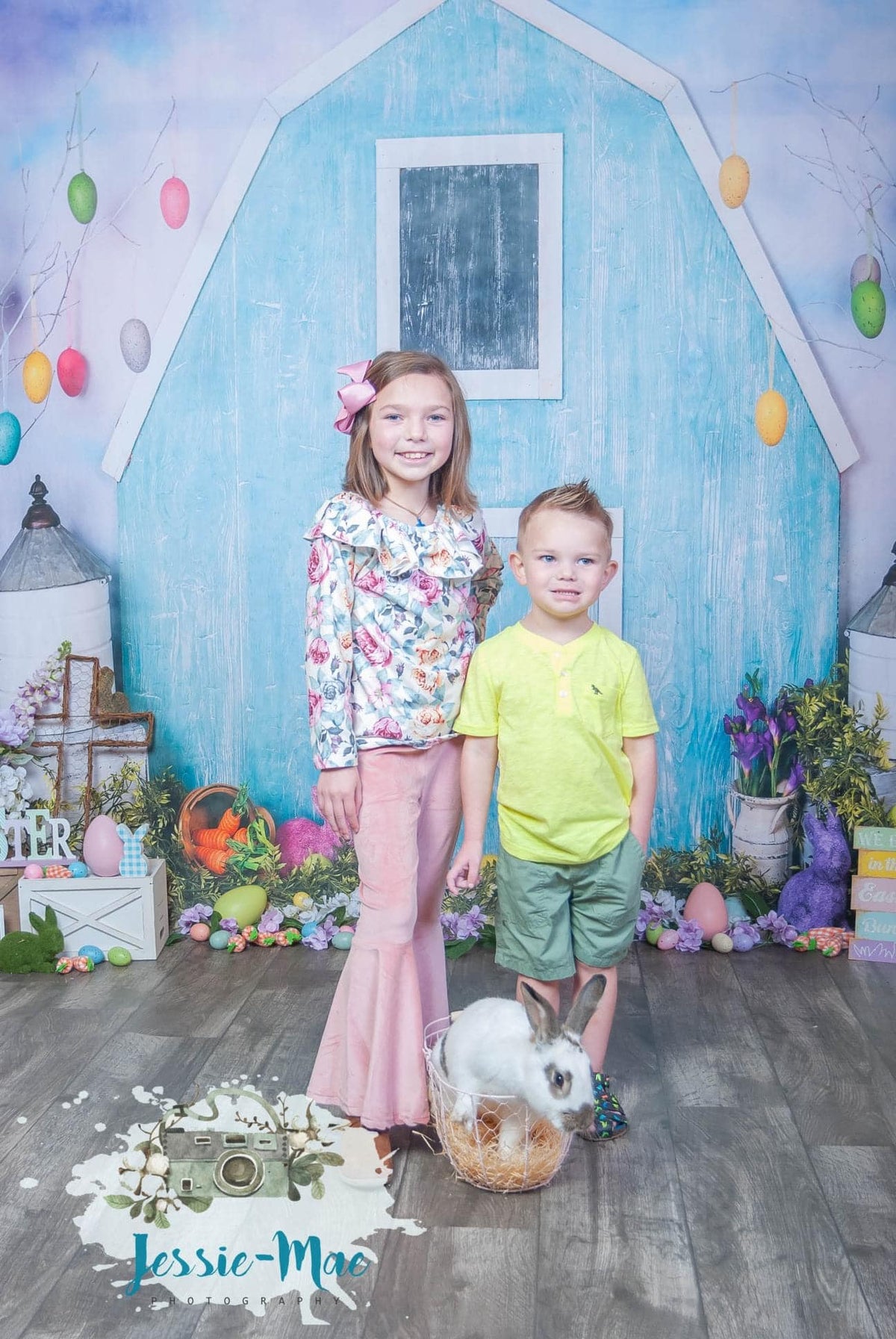 Rustic Blue Barn Easter Backdrop Scene