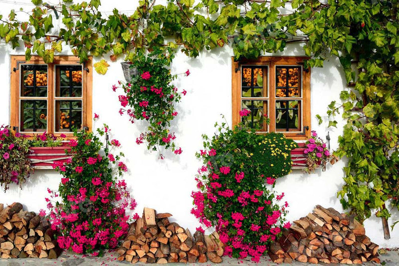 Rustic Floral Cottage Garden Backdrop