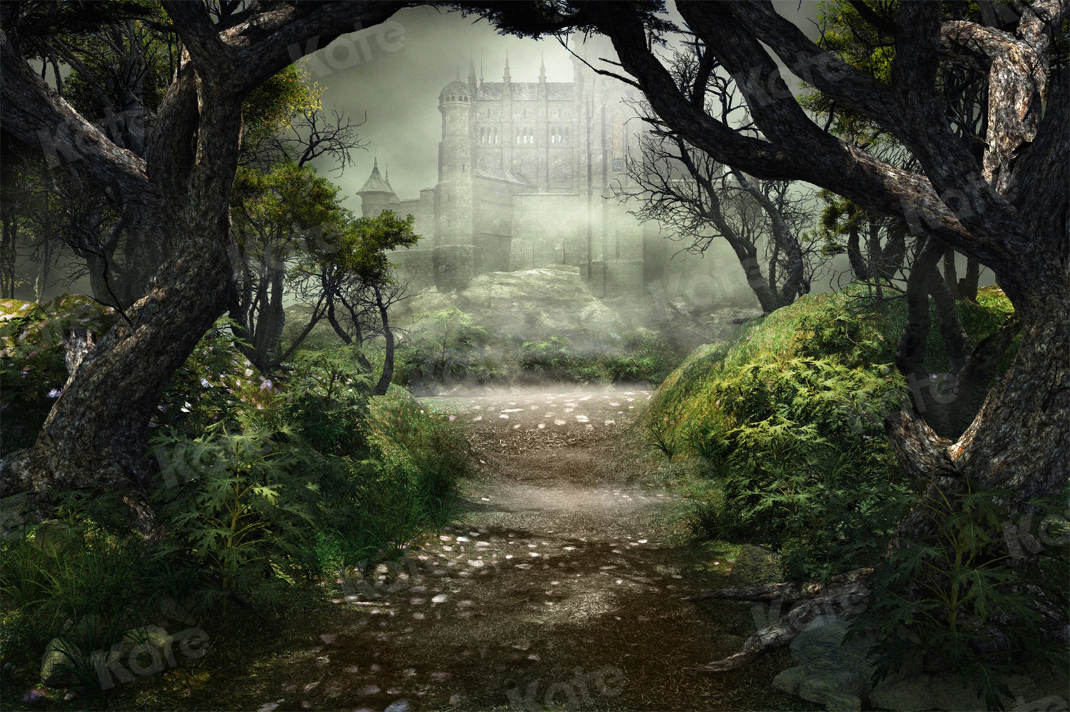 Enchanted Forest Castle Mist Backdrop