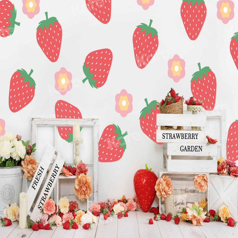 Cheerful Strawberry Floral Pattern Backdrop