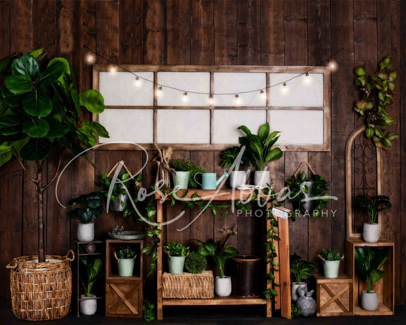 Rustic Indoor Garden Plant Display Backdrop