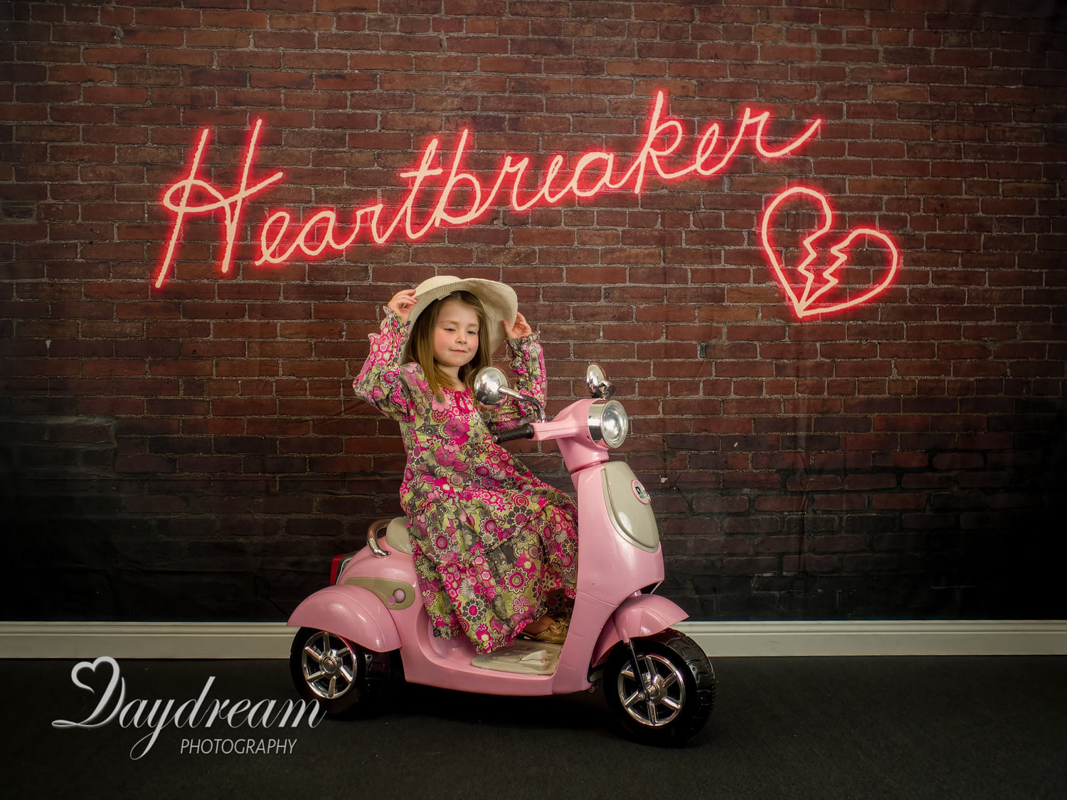 Neon Heartbreaker Brick Wall Backdrop