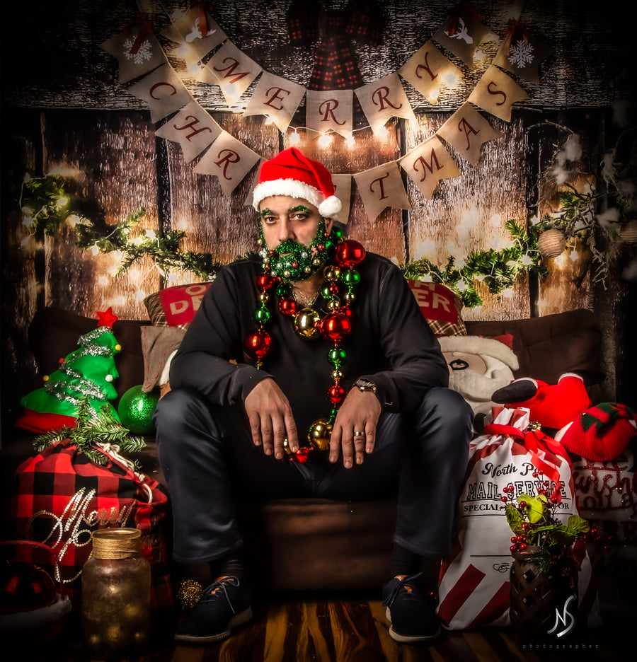 Rustic Merry Christmas Garland Backdrop