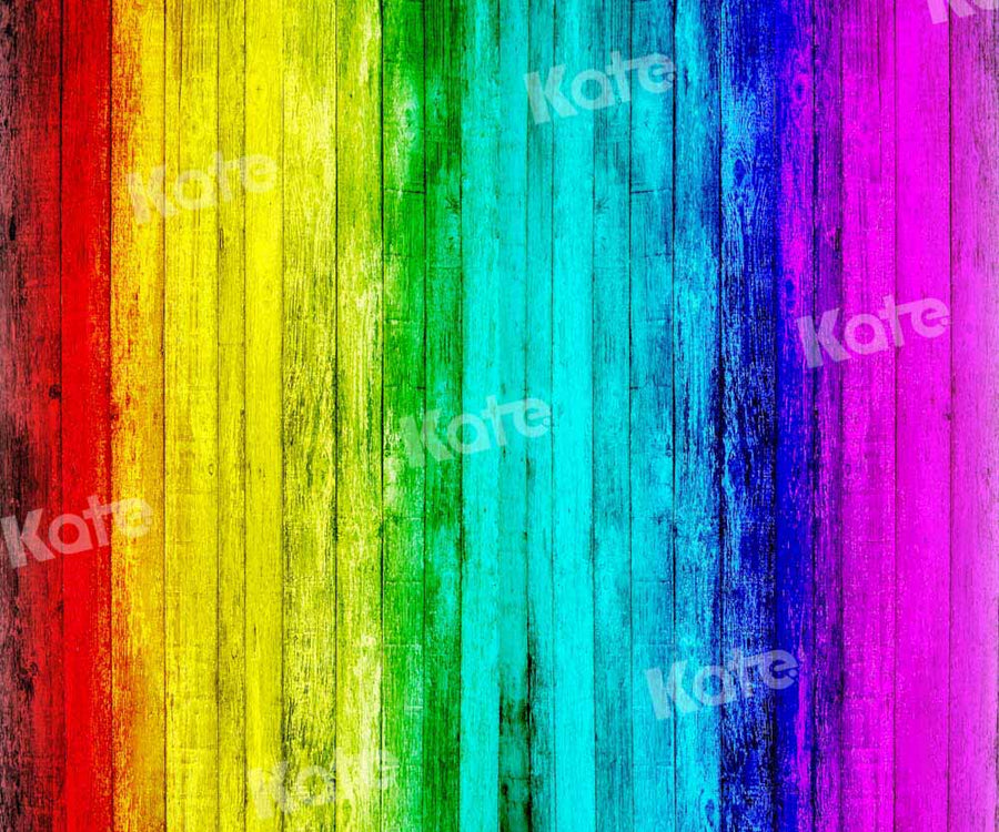 Vibrant Rainbow Wooden Plank Backdrop