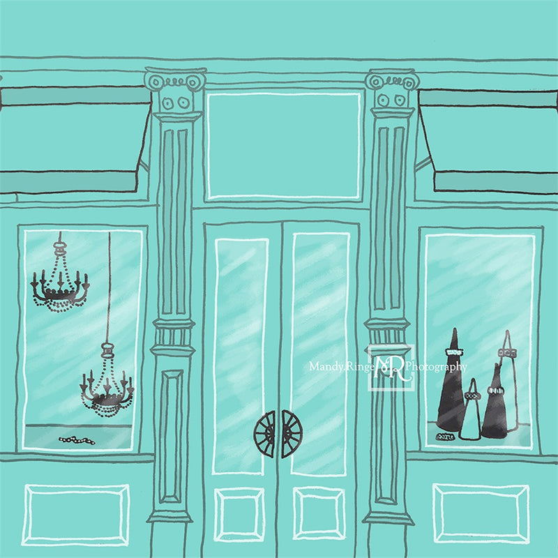 Elegant Vintage Blue Storefront Backdrop