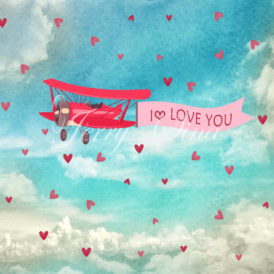 Romantic Vintage Plane Love Banner Backdrop