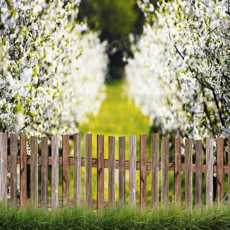 Rustic Spring Blossom Garden Fence Backdrop