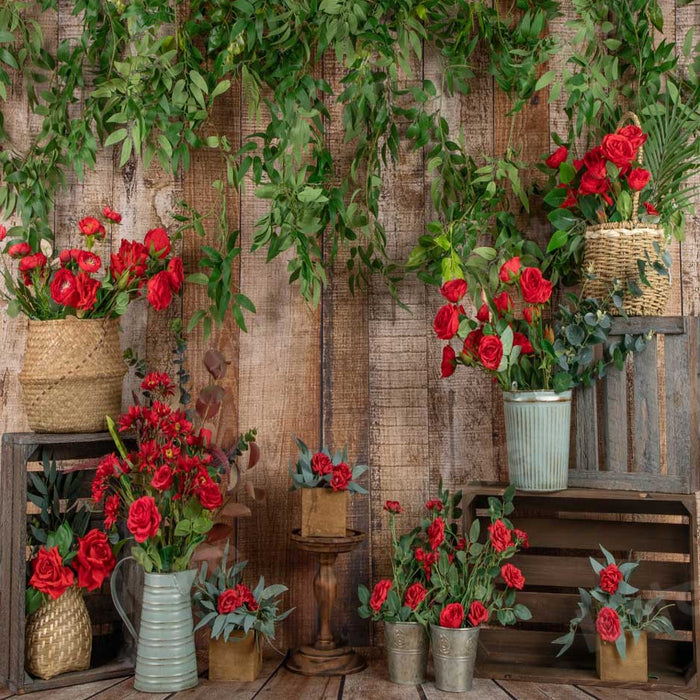 Rustic Wooden Floral Garden Backdrop