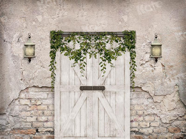 Rustic White Door Ivy Wall Backdrop