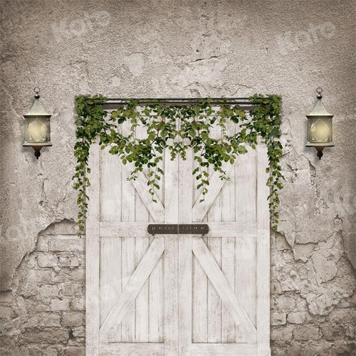 Rustic White Door Ivy Wall Backdrop