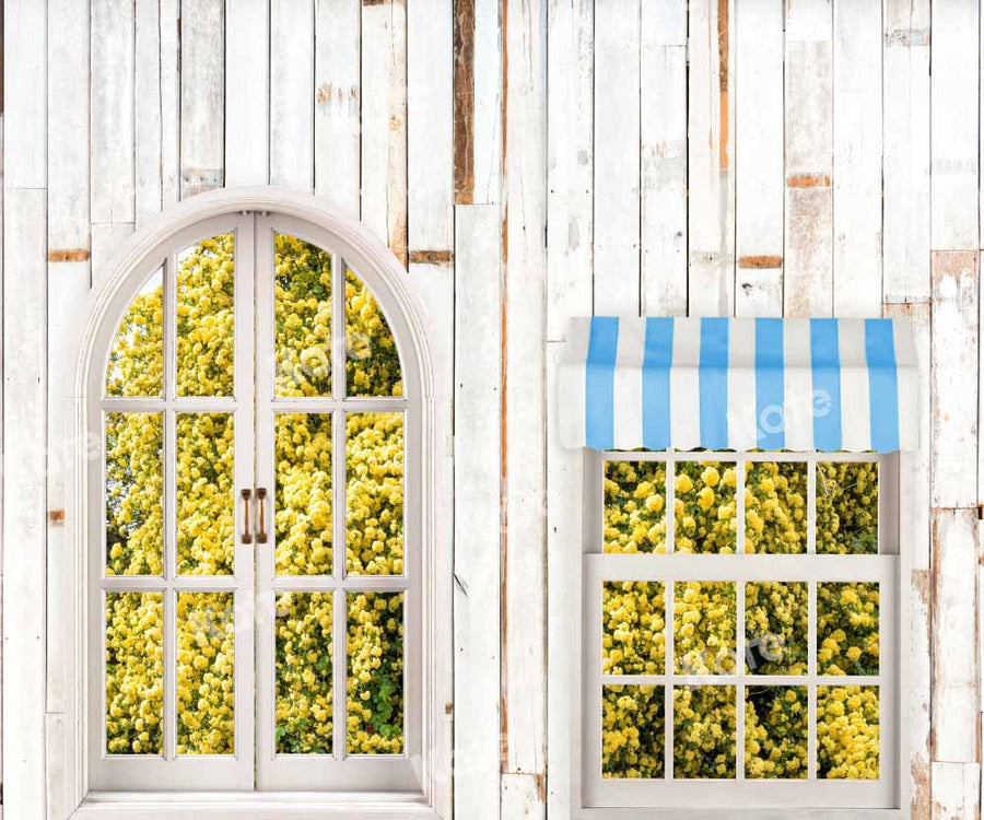 Rustic Whitewashed Window Blossom Backdrop