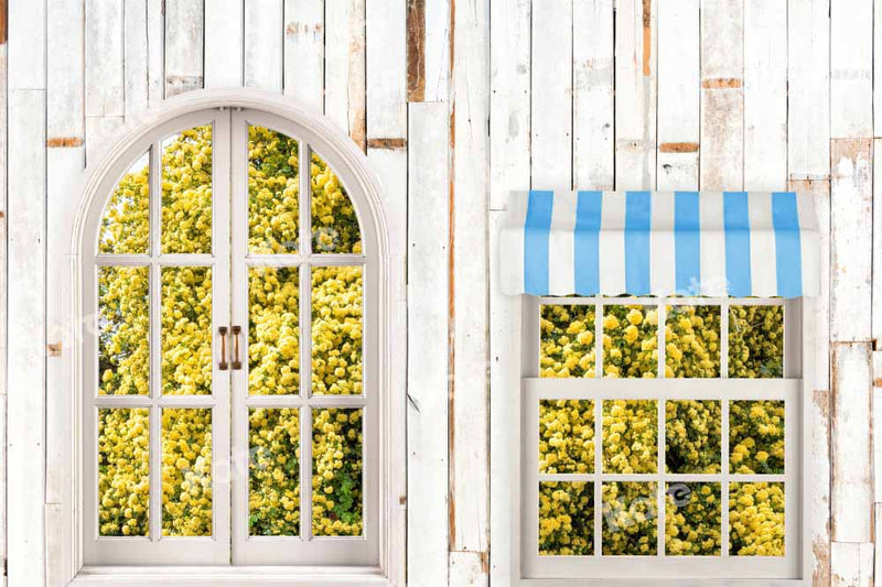 Rustic Whitewashed Window Blossom Backdrop