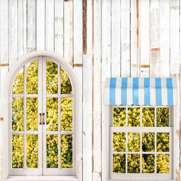 Rustic Whitewashed Window Blossom Backdrop