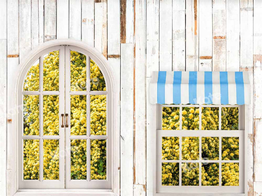 Rustic Whitewashed Window Blossom Backdrop