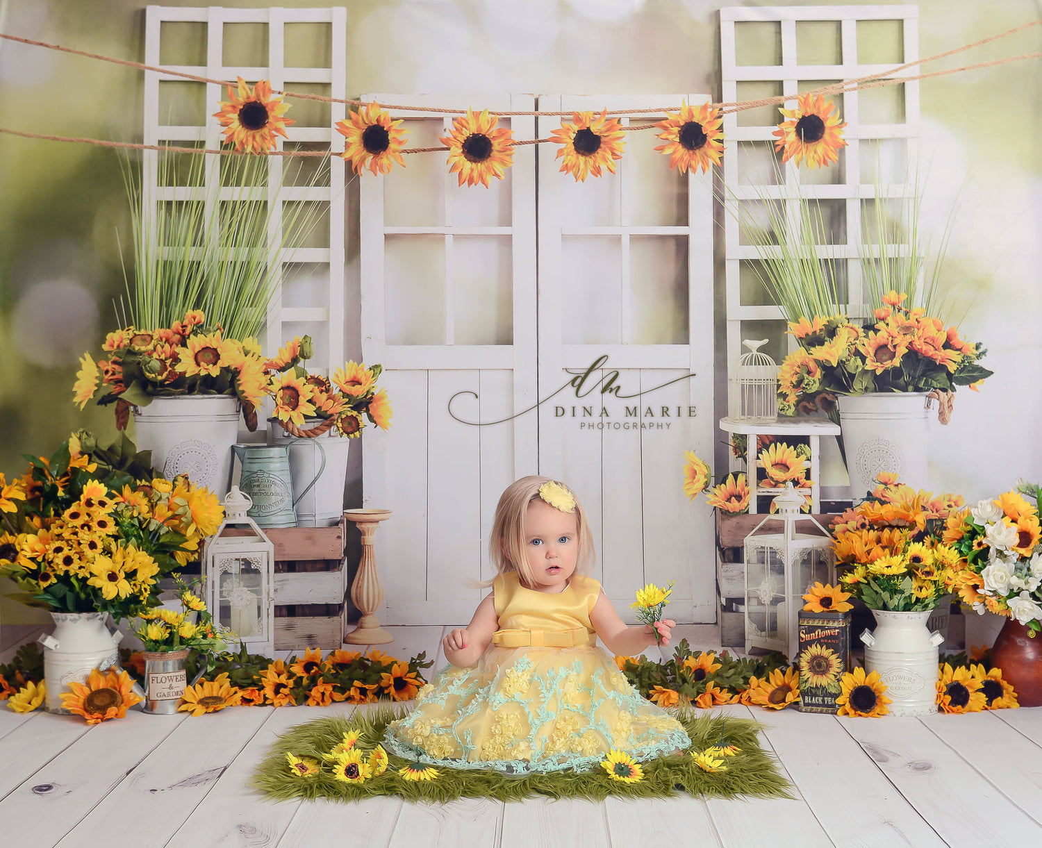 Kate Sunflowers Window Summer Backdrop for Photography