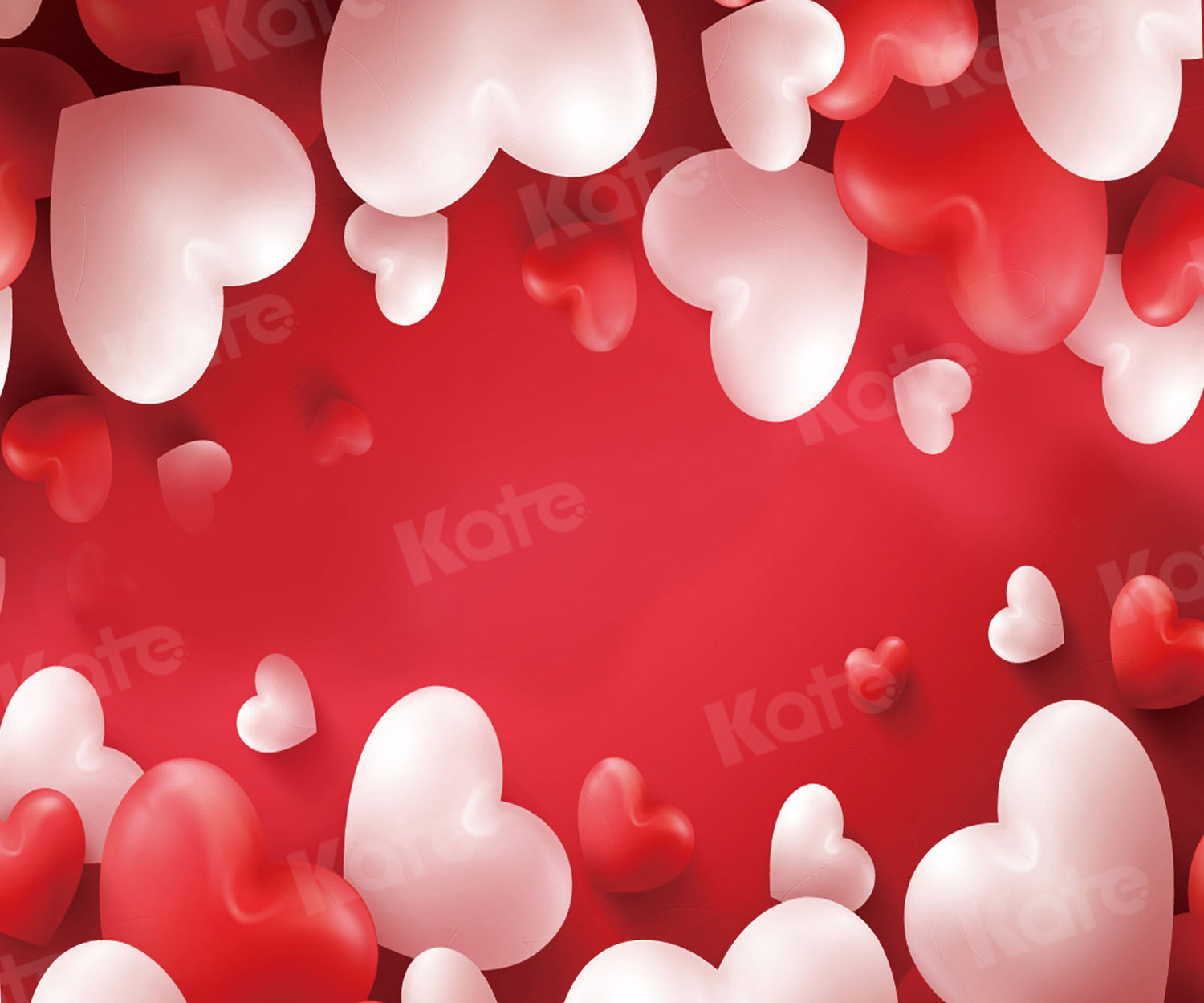 Romantic Floating Red White Hearts Backdrop