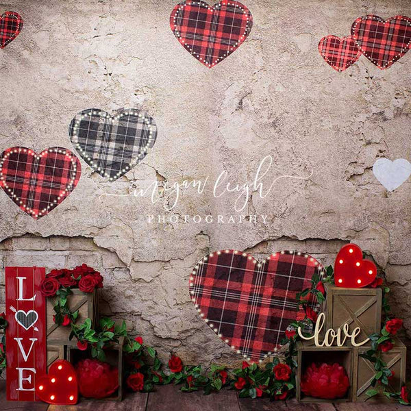 Rustic Plaid Hearts Valentine's Backdrop