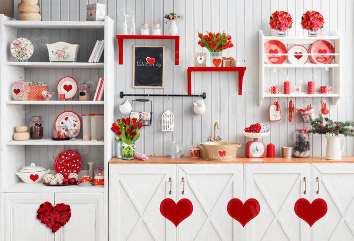 Romantic Red Heart Kitchen Backdrop