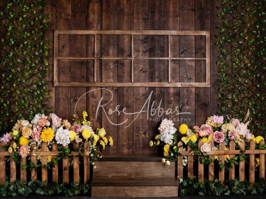 Rustic Wooden Garden Floral Backdrop
