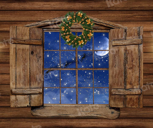 Rustic Wooden Window Winter Wonderland Backdrop