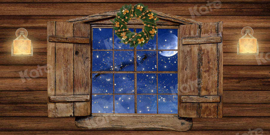 Rustic Wooden Window Winter Wonderland Backdrop