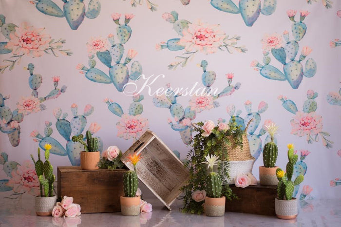 Desert Bloom Watercolor Cactus Backdrop